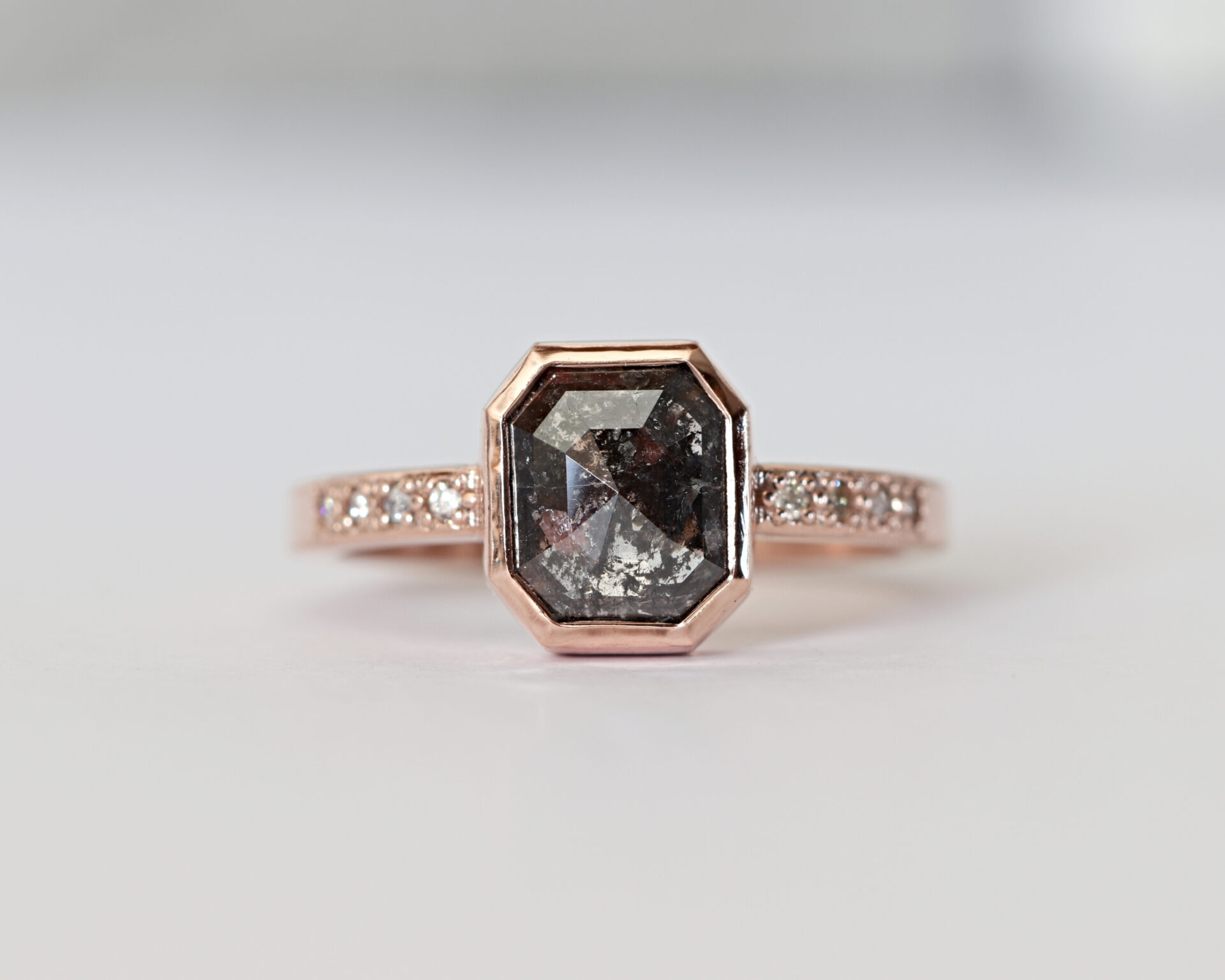 Emerald shape natural diamond in "Asher" setting | Firefly Jewellers